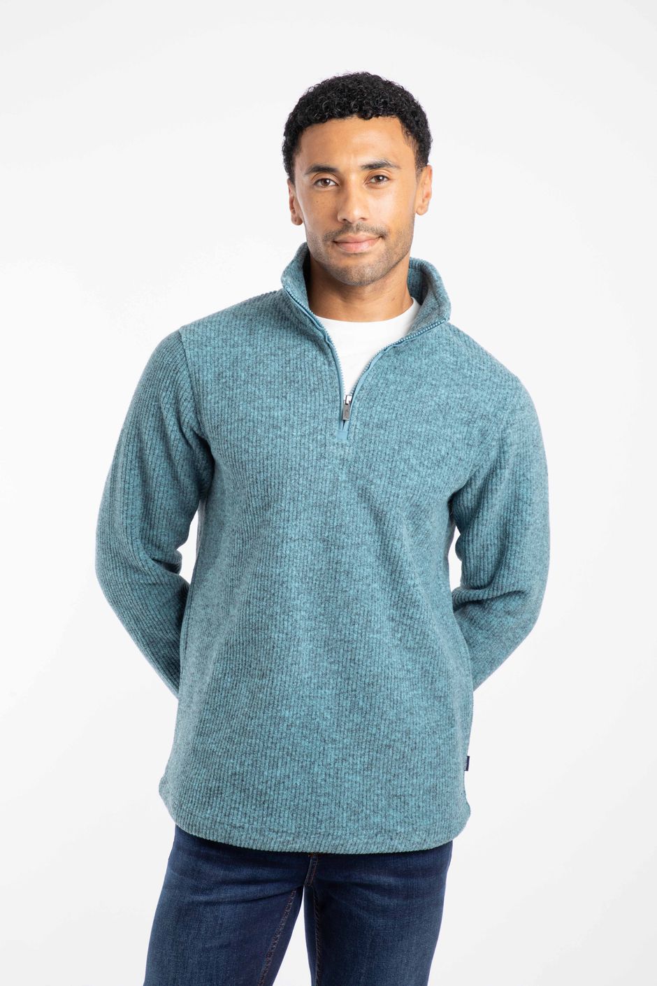 Newport Quarter Zip Ribbed Fleece Smoked Blue | Weird Fish