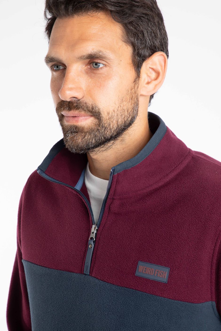 Tristan Colour Block Micro Fleece Aubergine | Weird Fish