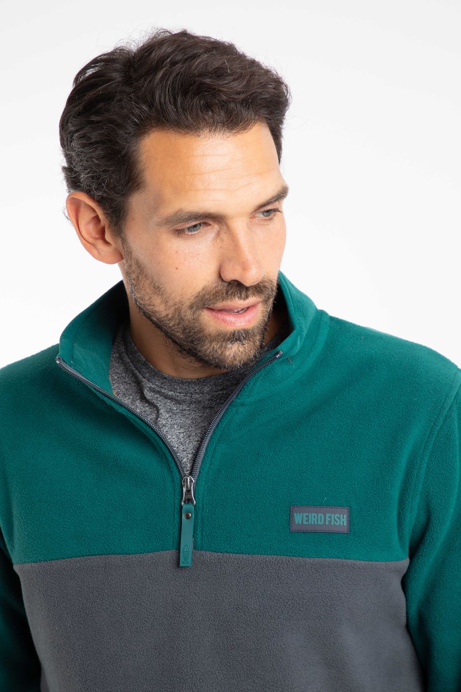 Tristan Colour Block Micro Fleece Cedar Green | Weird Fish