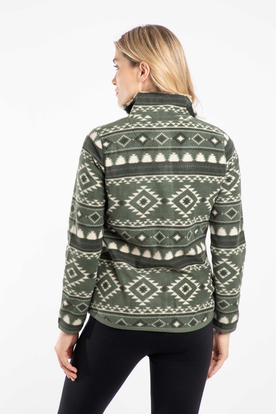 Rochelle Full Zip Printed Micro Fleece Deep Lichen Green | Weird Fish