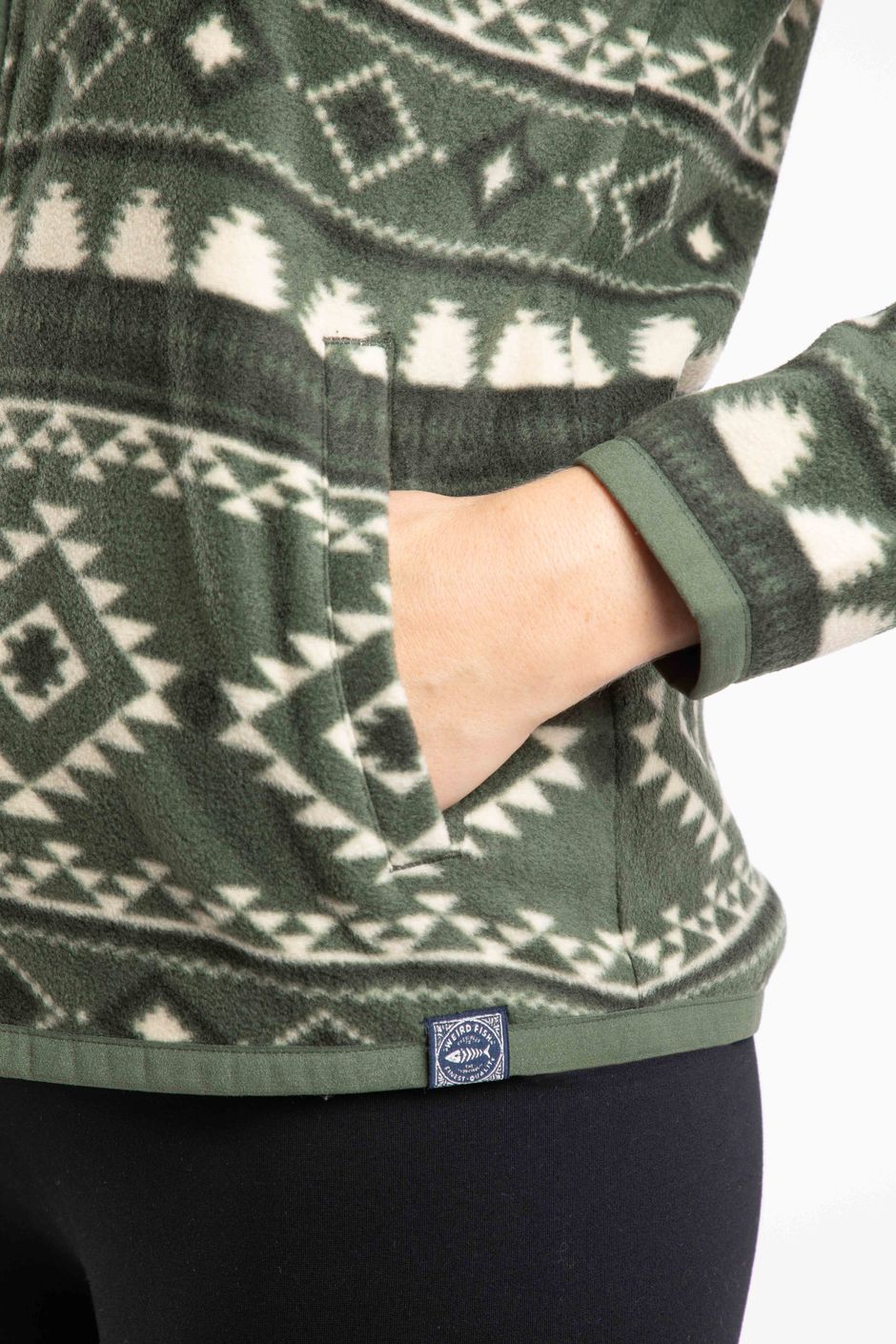 Rochelle Full Zip Printed Micro Fleece Deep Lichen Green | Weird Fish