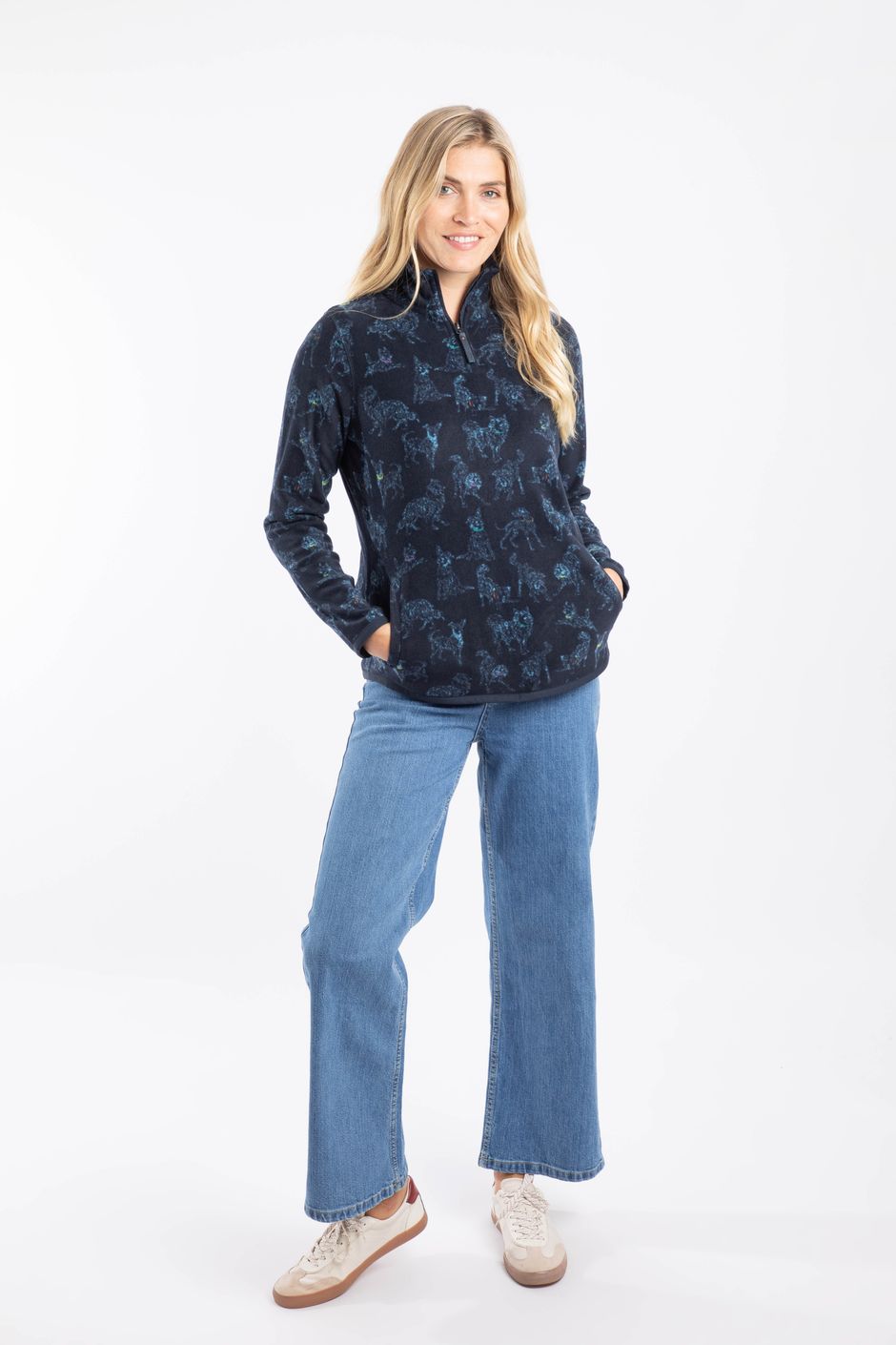 Reena 1/4 Zip Printed Micro Fleece Lake Blue | Weird Fish