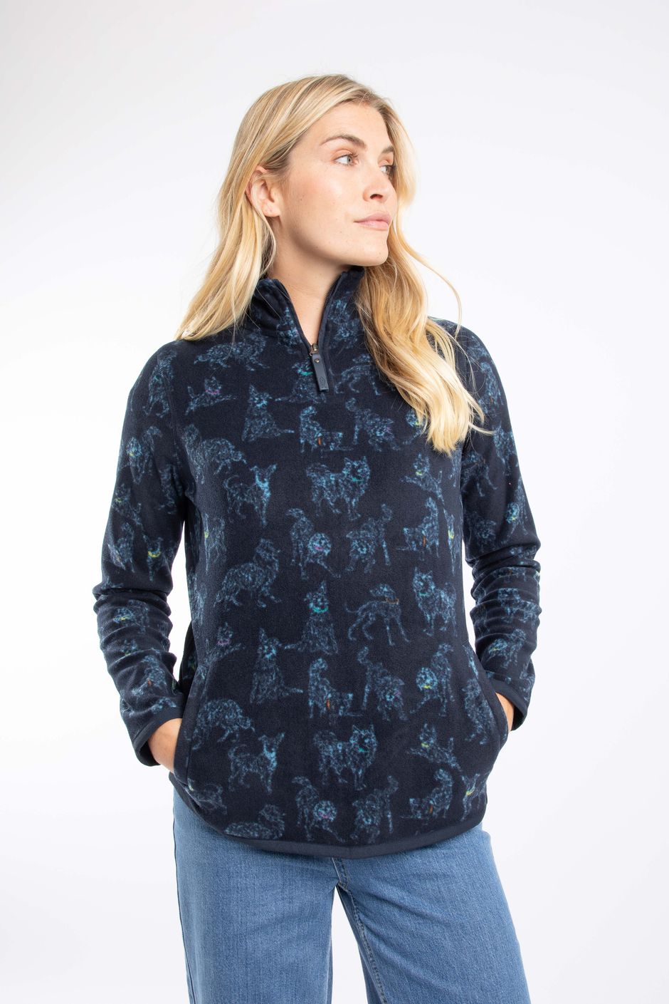 Reena 1/4 Zip Printed Micro Fleece Lake Blue | Weird Fish