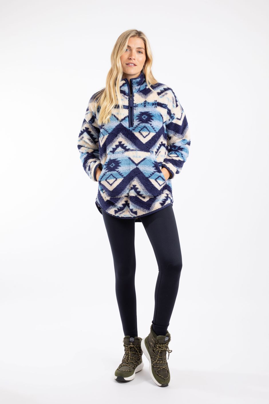 Pikard Printed Plush Qtr Zip Fleece Eclipse Blue | Weird Fish