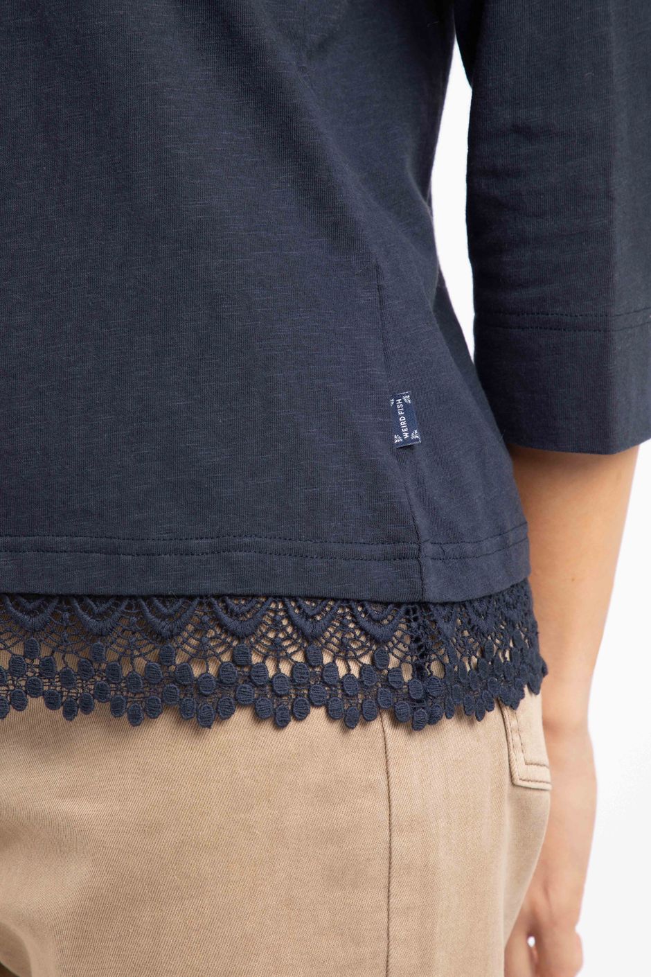 Delis Organic Cotton Lace Hem Top Navy | Weird Fish
