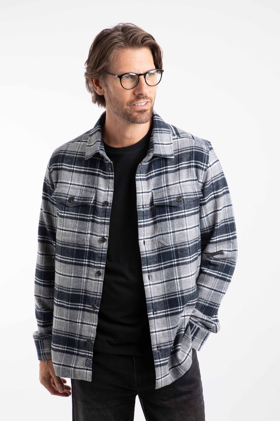 Bosco Check Over Shirt Grey | Weird Fish
