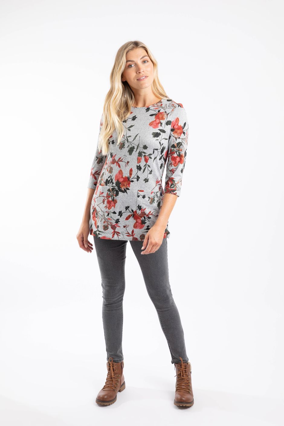 Sidney Printed Brushed Tunic Grey Marl | Weird Fish