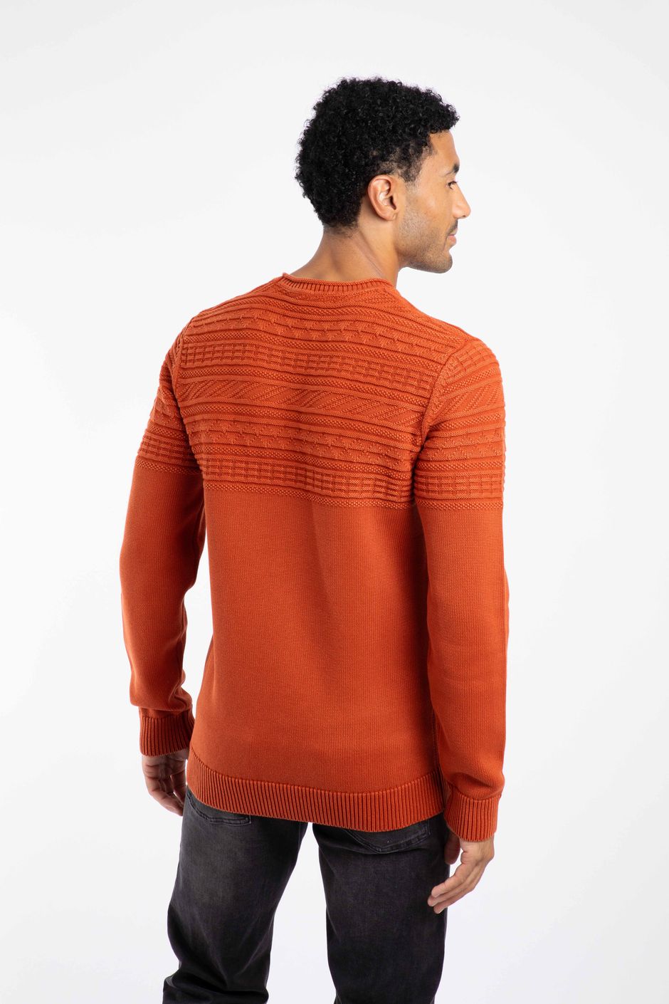Fahri Mixed Stitch Crew Neck Jumper Rust Leaves | Weird Fish