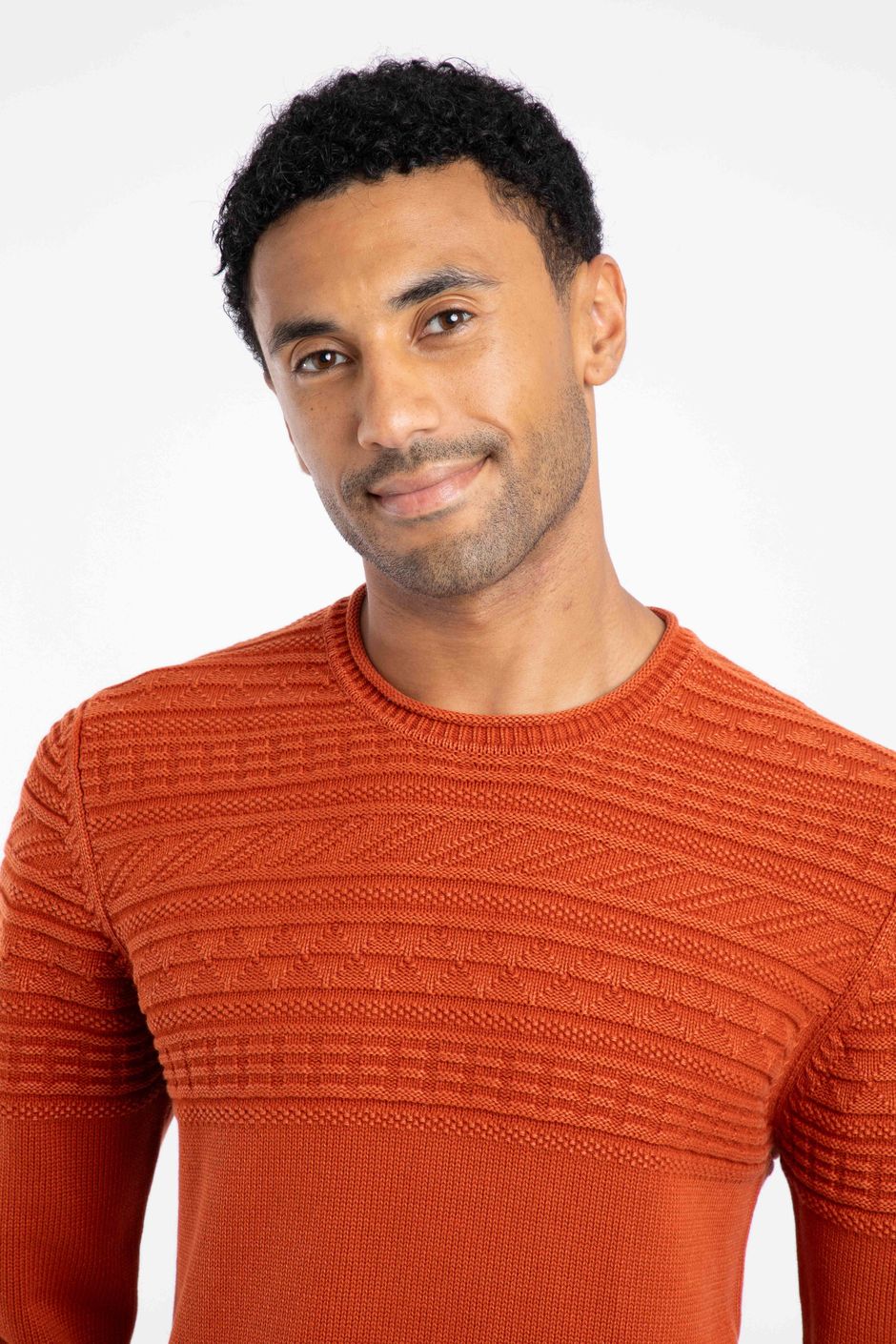 Fahri Mixed Stitch Crew Neck Jumper Rust Leaves | Weird Fish
