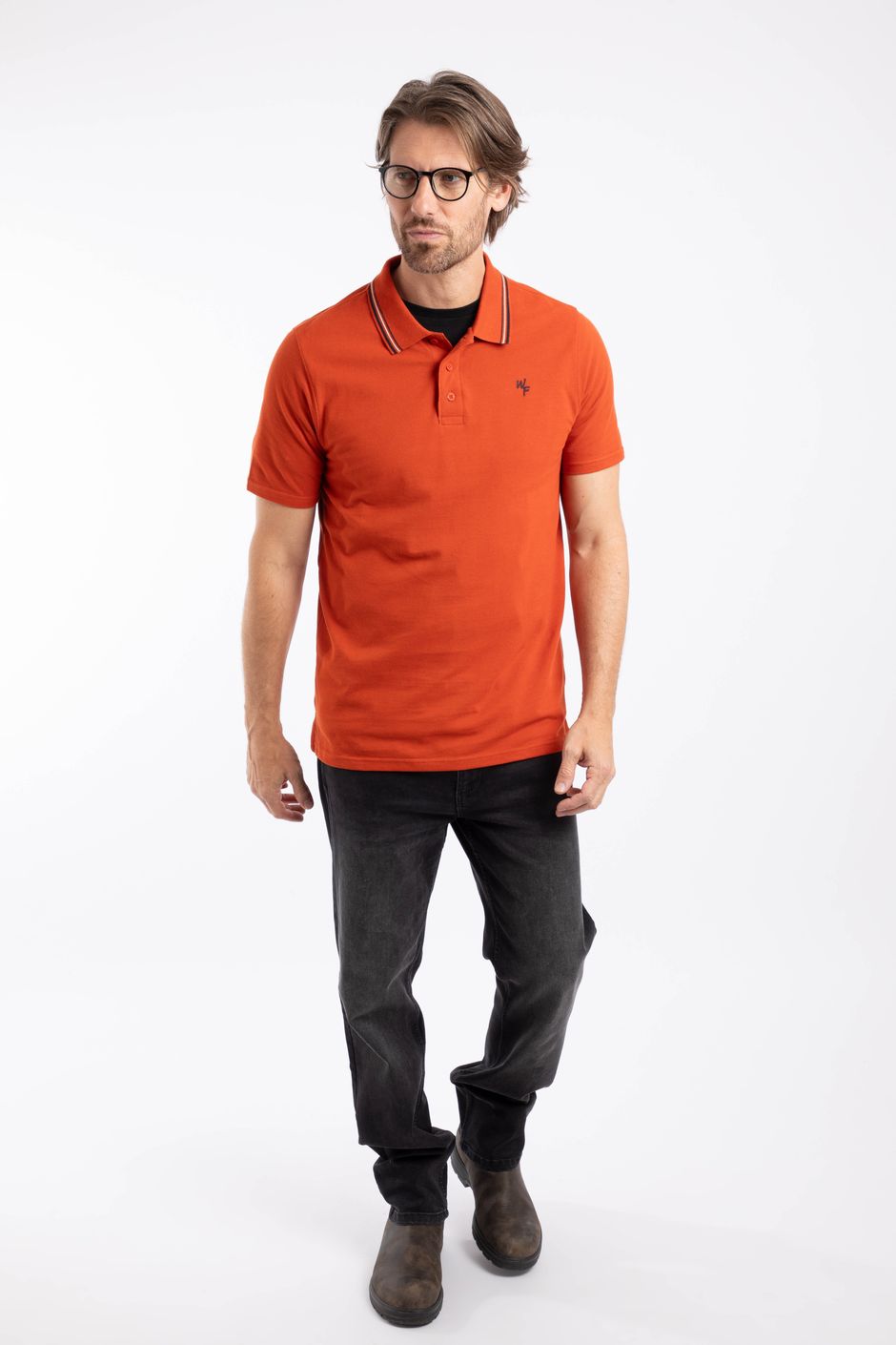 Dylan Organic Cotton Tipped Collar Polo Rust Leaves | Weird Fish