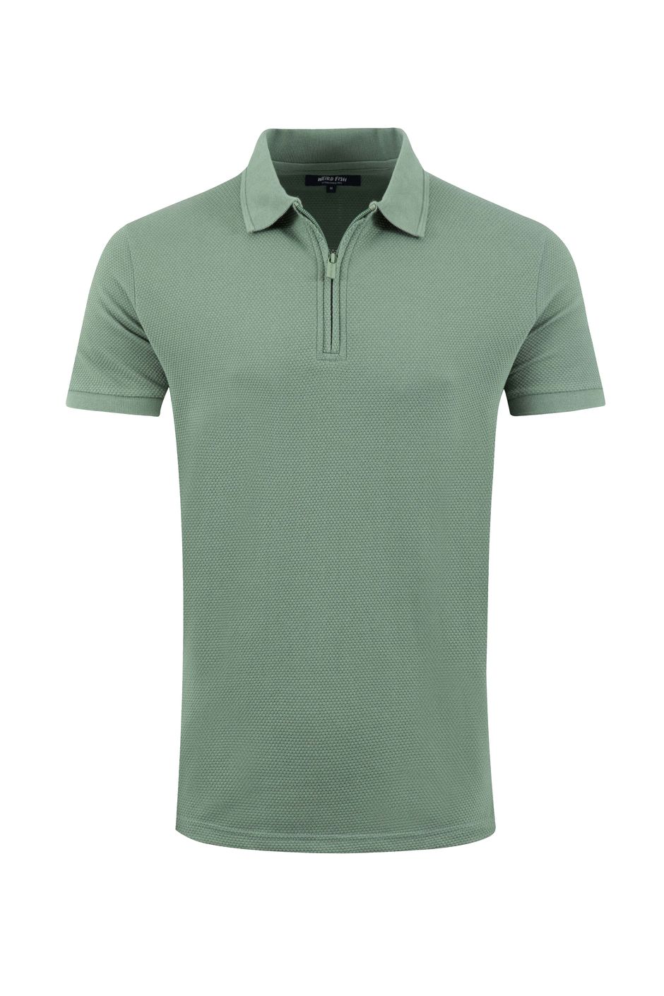 Murray Organic Cotton Half Zip Textured Jersey Polo Army Green | Weird Fish