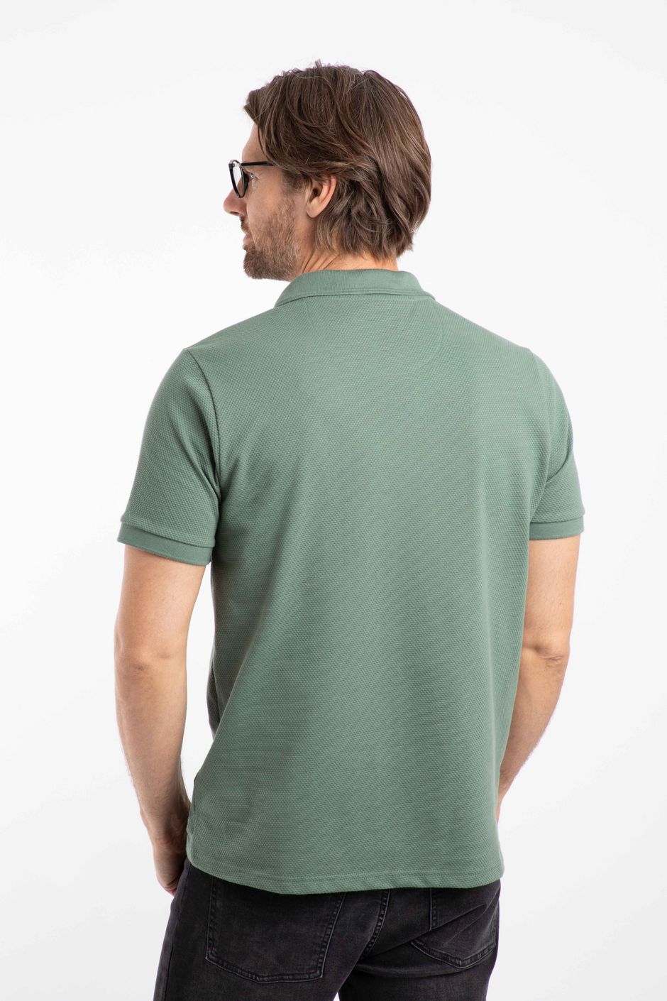 Murray Organic Cotton Half Zip Textured Jersey Polo Army Green | Weird Fish