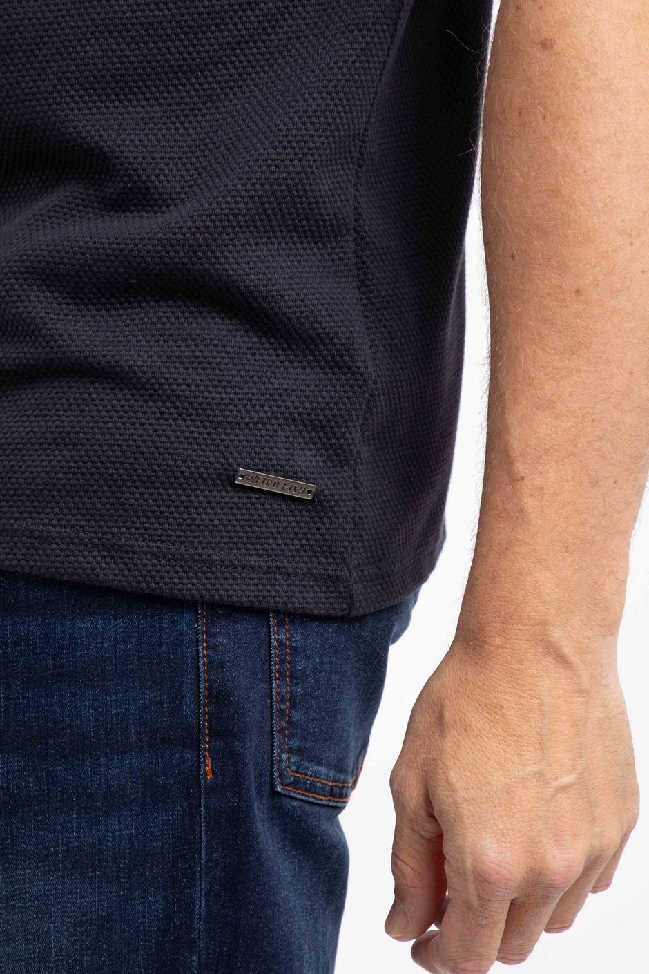 Murray Organic Cotton Half Zip Textured Jersey Polo Midnight | Weird Fish