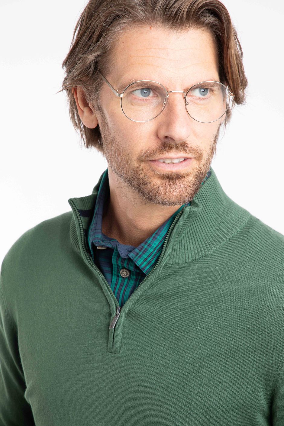 Frederick 1/4 Zip Fine Knit Jumper Army Green | Weird Fish