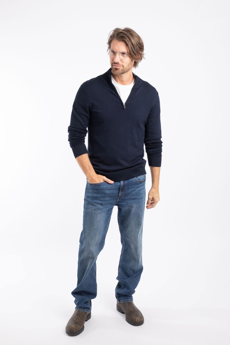 Frederick 1/4 Zip Fine Knit Jumper Midnight | Weird Fish