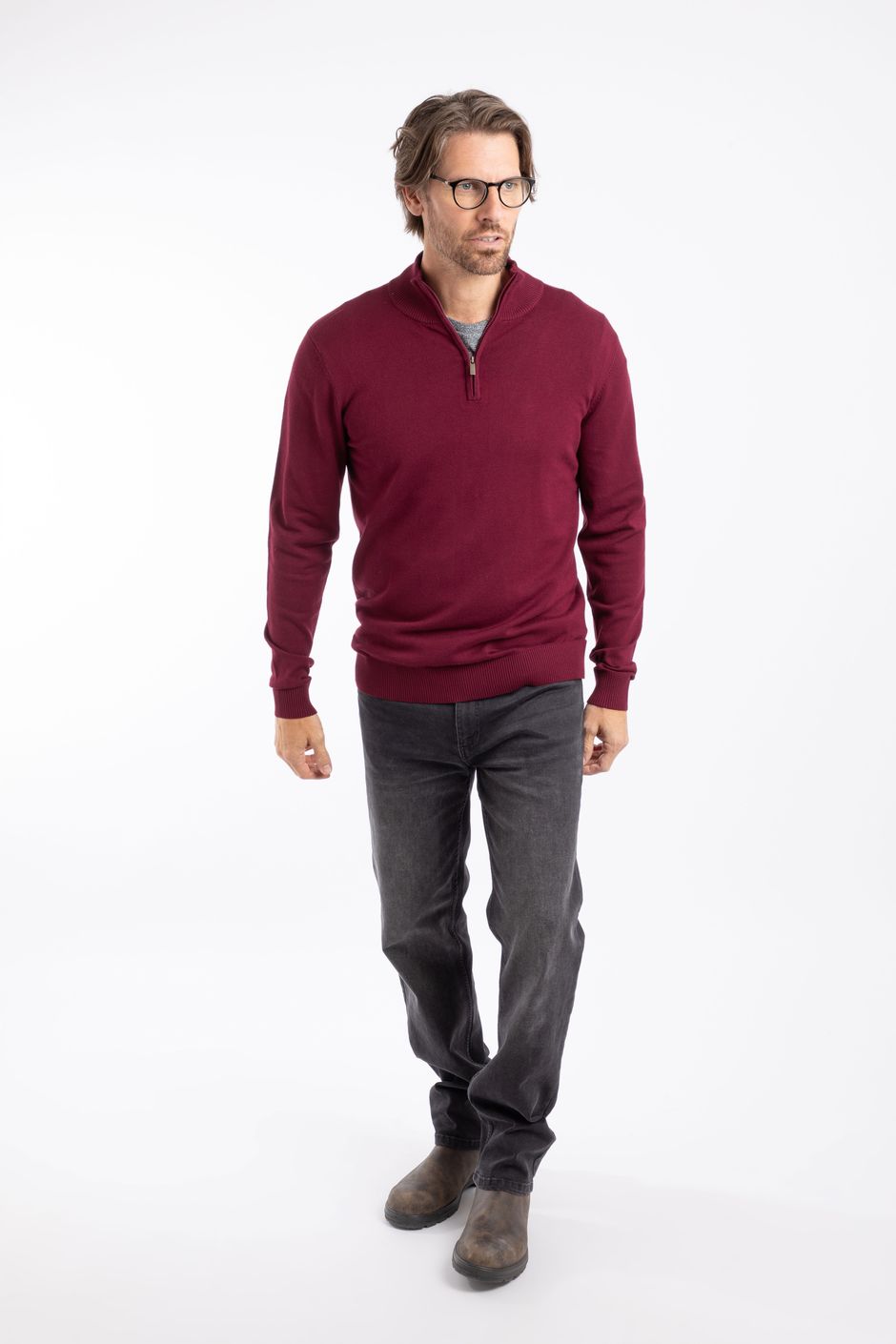 Frederick 1/4 Zip Fine Knit Jumper Port | Weird Fish