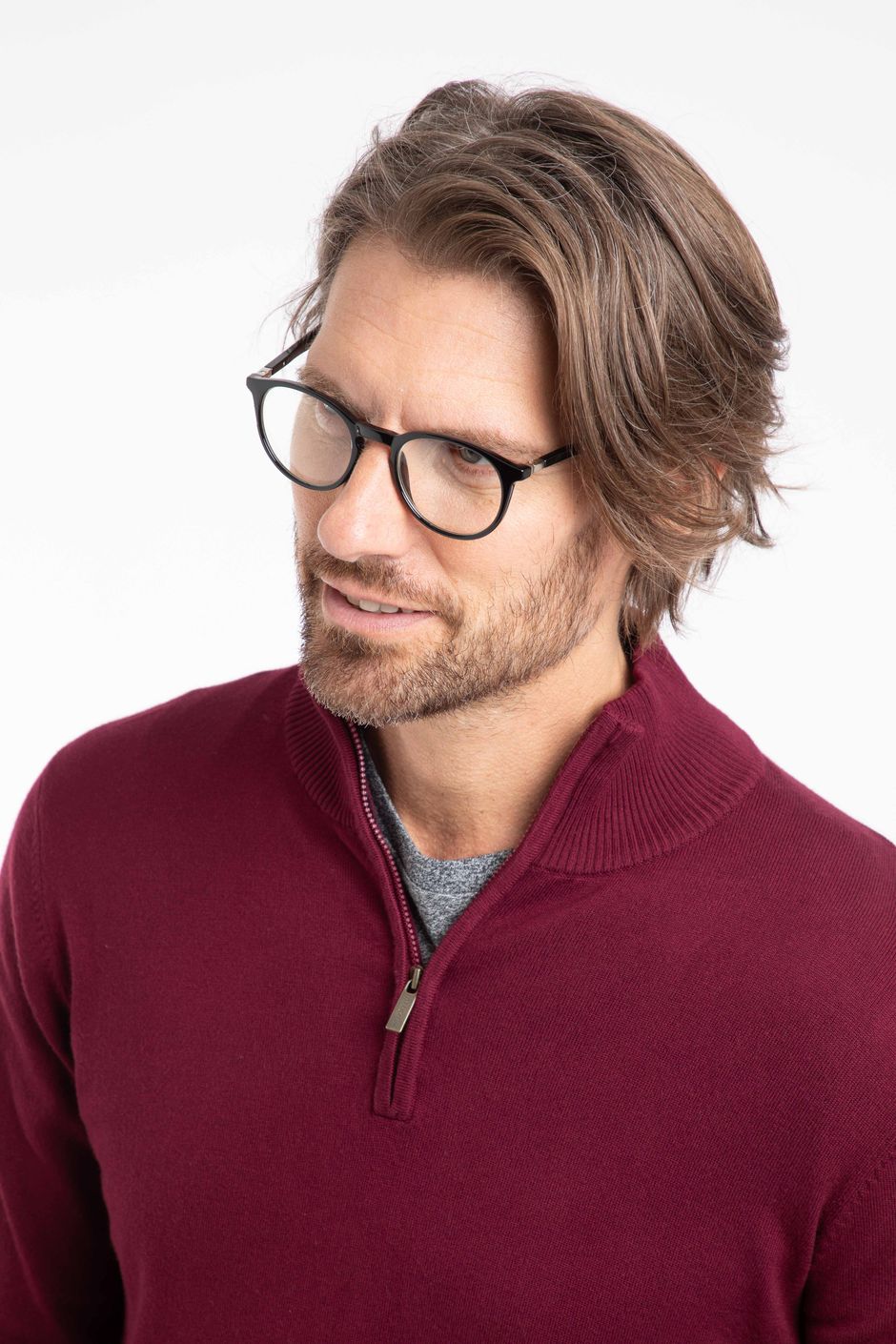 Frederick 1/4 Zip Fine Knit Jumper Port | Weird Fish