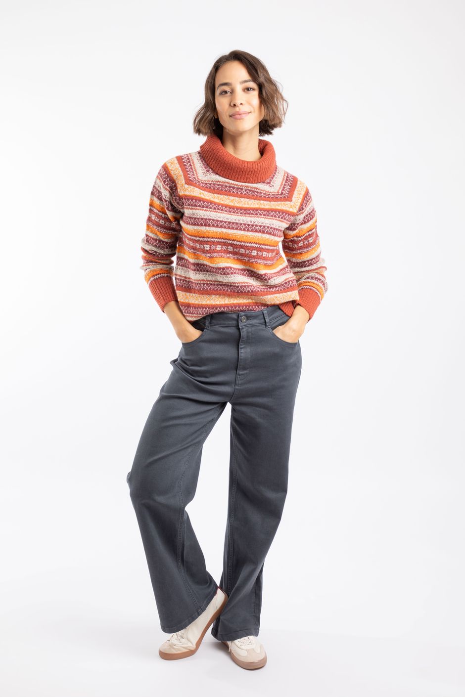 Annecy Fair Isle Roll Neck Jumper Rust Leaves | Weird Fish