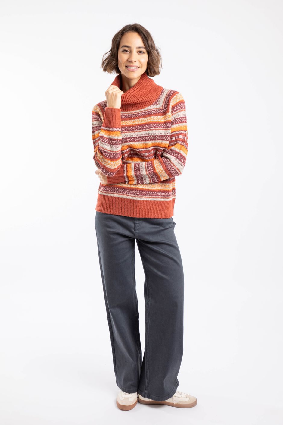 Annecy Fair Isle Roll Neck Jumper Rust Leaves | Weird Fish
