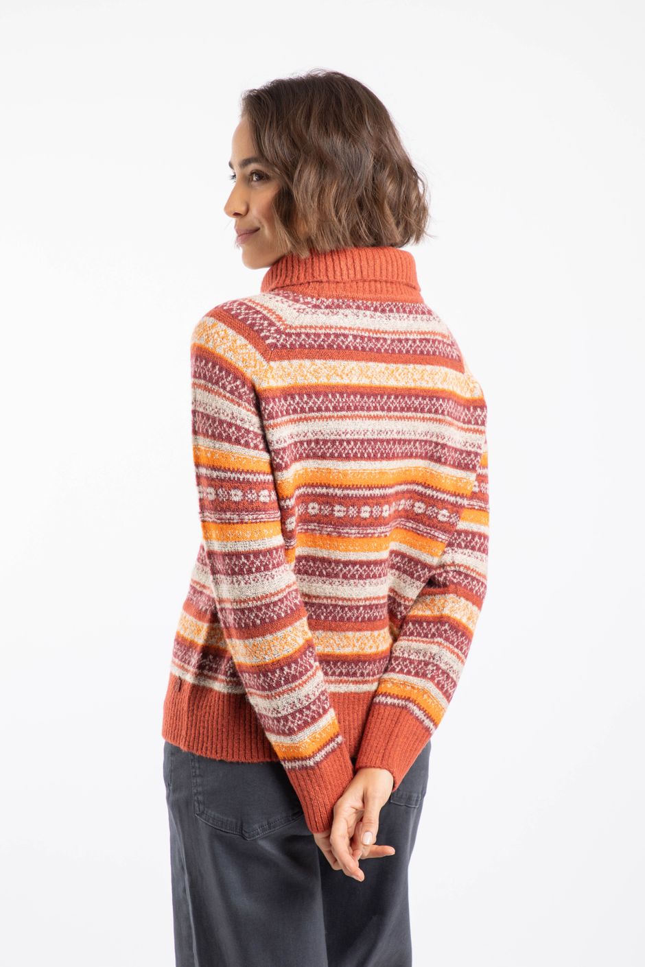 Annecy Fair Isle Roll Neck Jumper Rust Leaves | Weird Fish