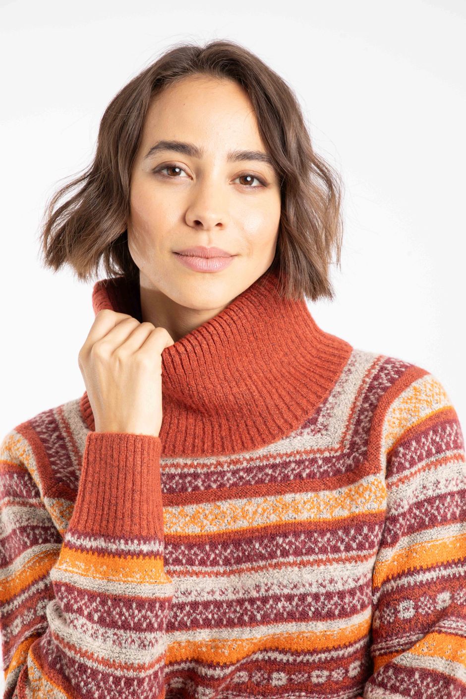 Annecy Fair Isle Roll Neck Jumper Rust Leaves | Weird Fish