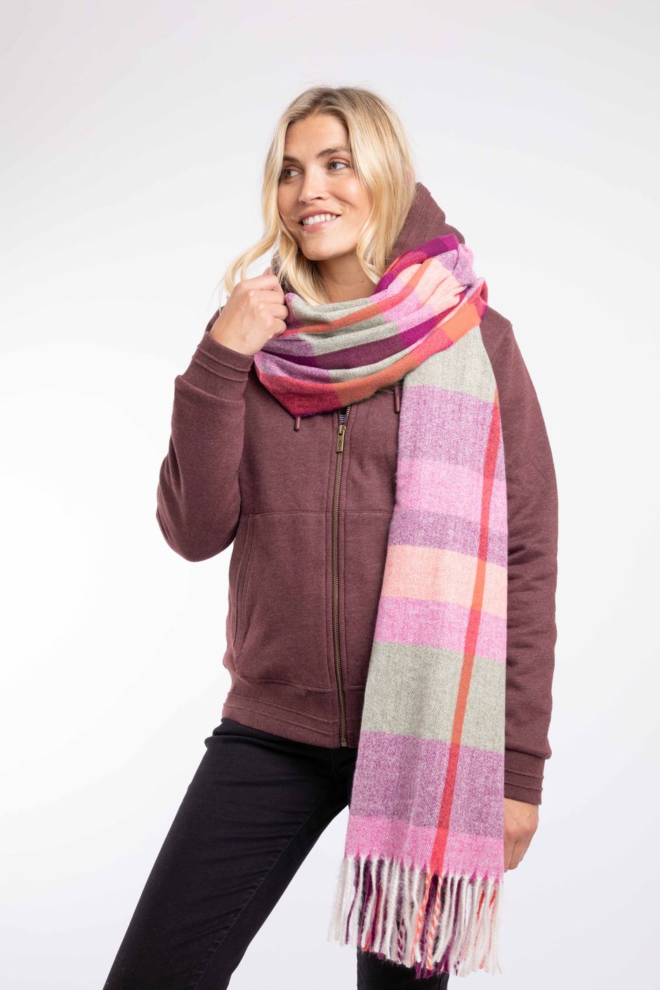 Badida Brushed Check Scarf Beet | Weird Fish