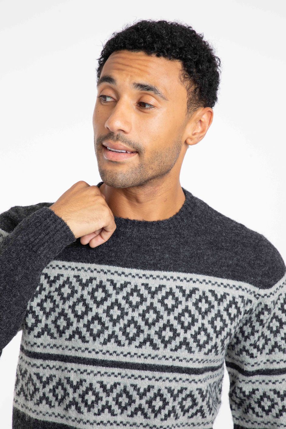 Wicklow Fair Isle Crew Neck Jumper Black | Weird Fish