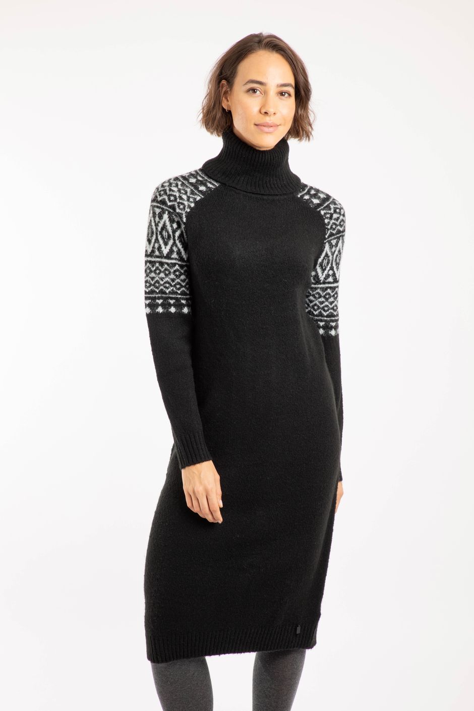 Ezzie Fair Isle Roll Neck Knitted Dress Black | Weird Fish