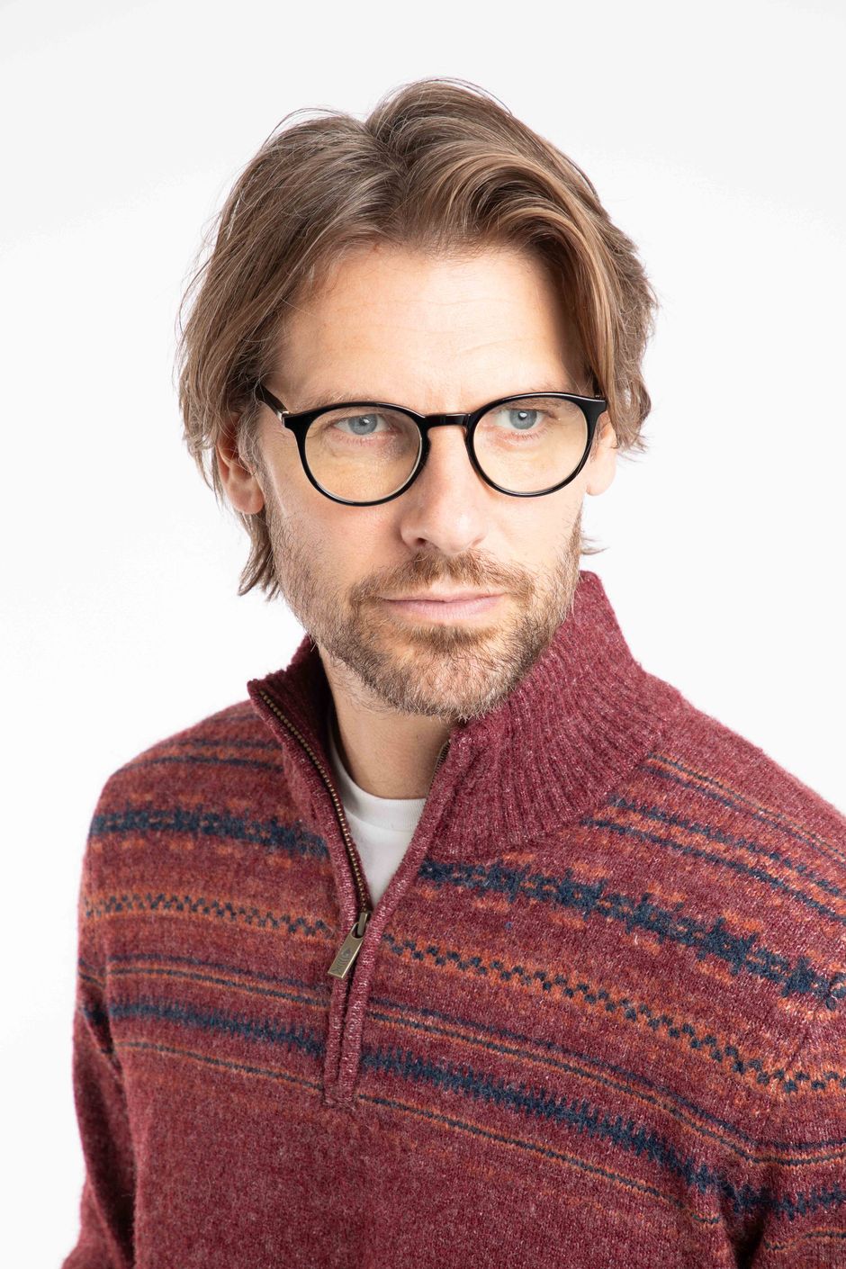 Larner 1/4 Zip Fair Isle Jumper Garnet | Weird Fish