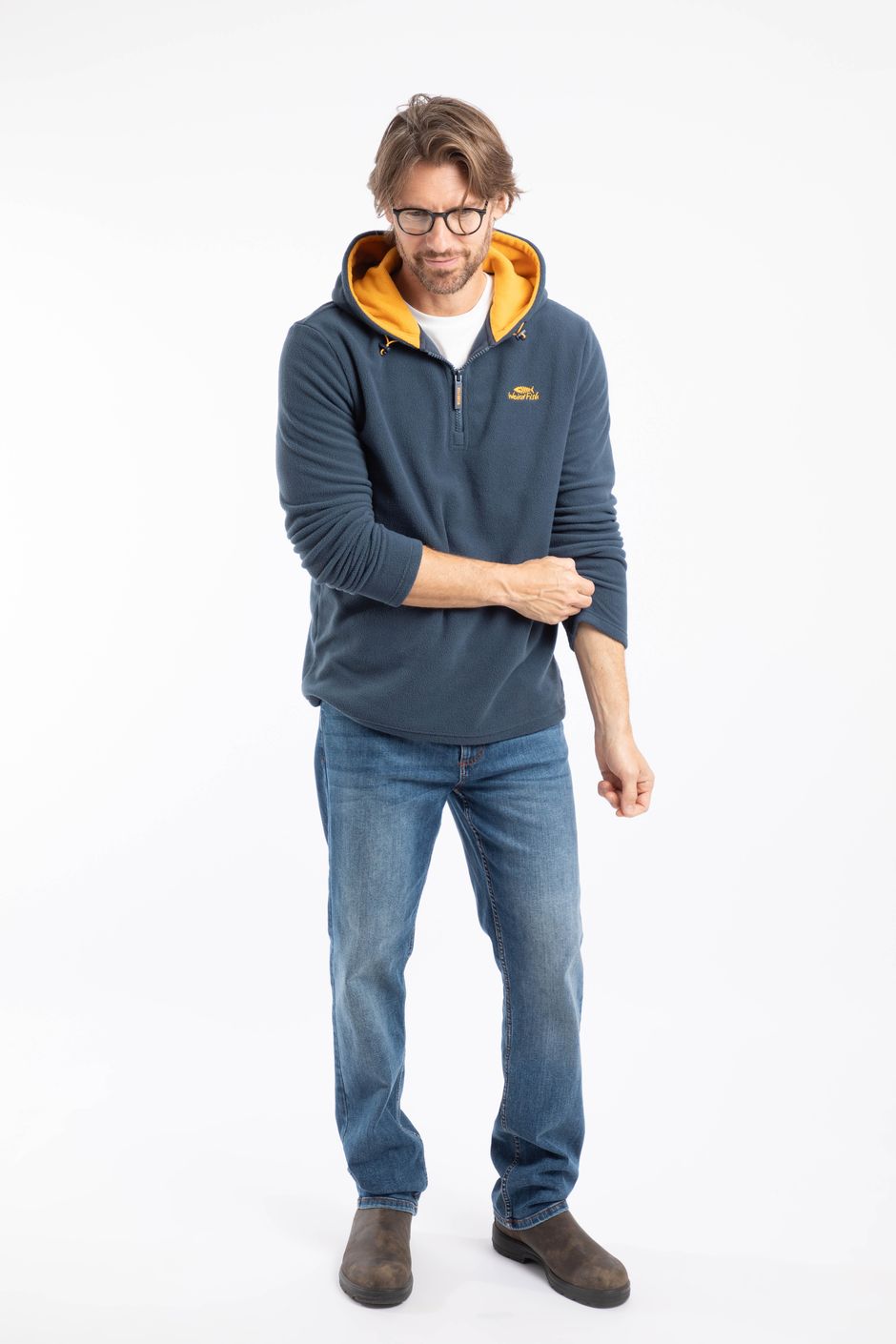 Gervase 1/4 Zip Microfleece Hoodie Navy | Weird Fish