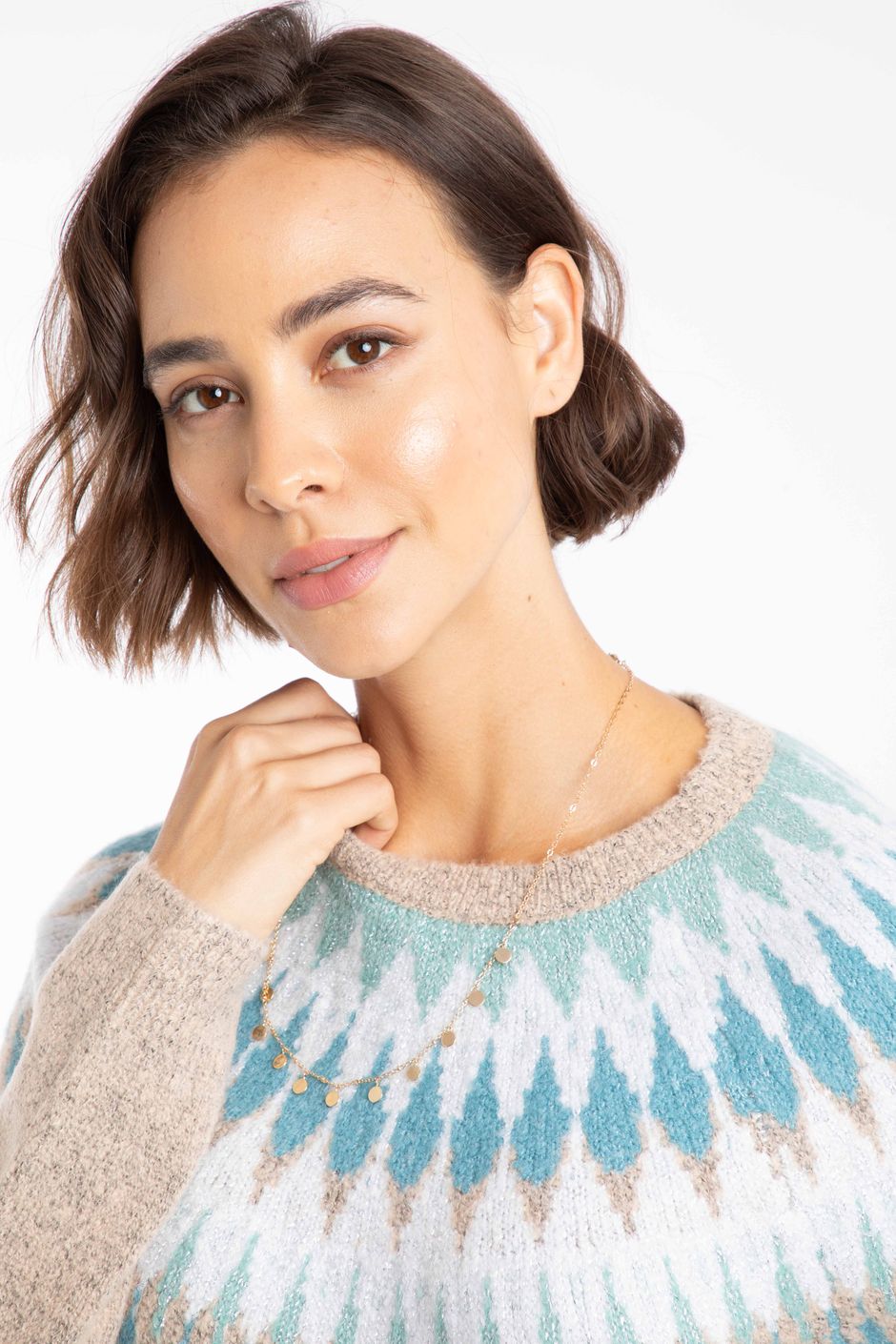 Kelli Fair Isle Sparkle Knitted Jumper Chalk | Weird Fish