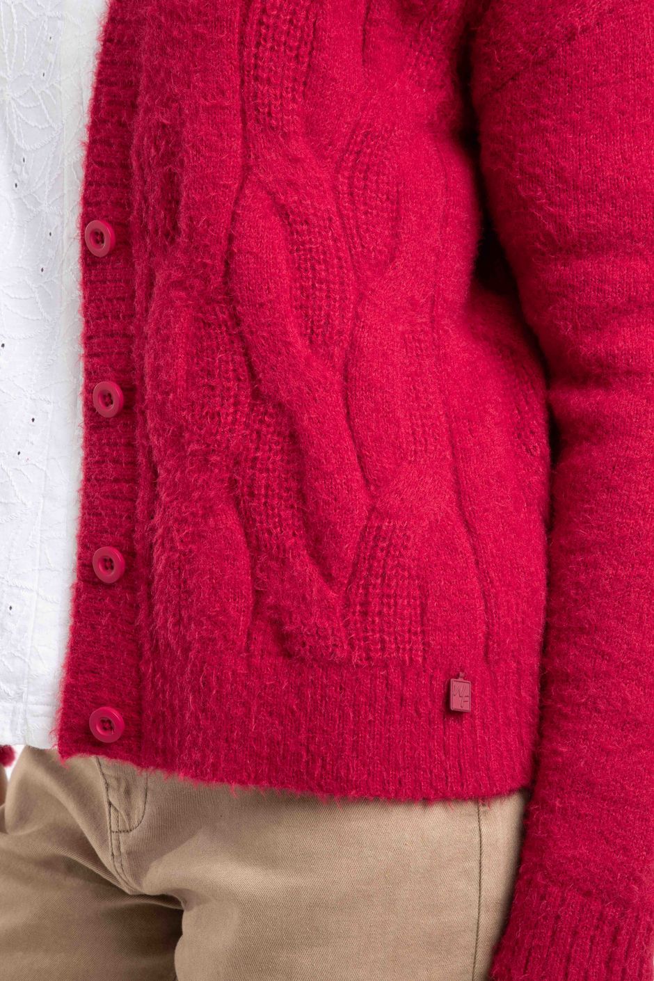 Rhona Super Soft Cable Knit Cardigan Garnet | Weird Fish