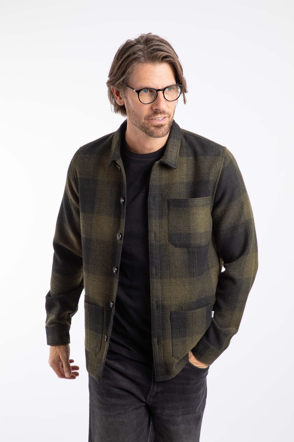 Ryburn Check Over Shirt Dark Olive | Weird Fish