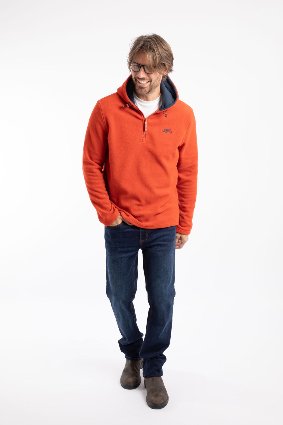 Gervase 1/4 Zip Microfleece Hoodie Rust Leaves | Weird Fish