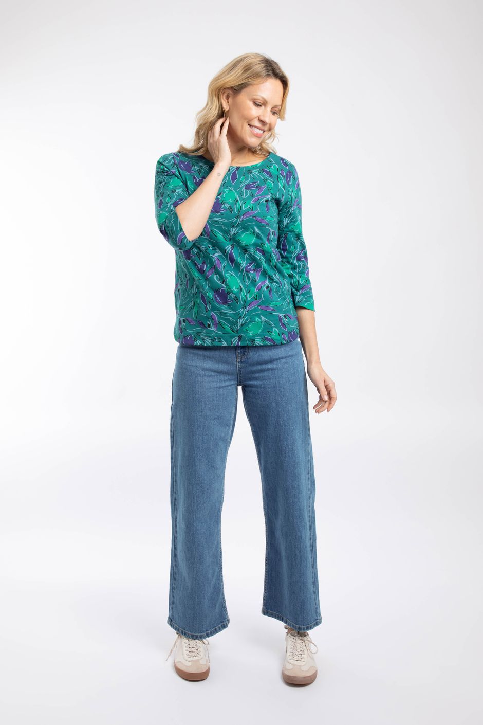 Rachel Printed Jersey Tee Leaf Green | Weird Fish