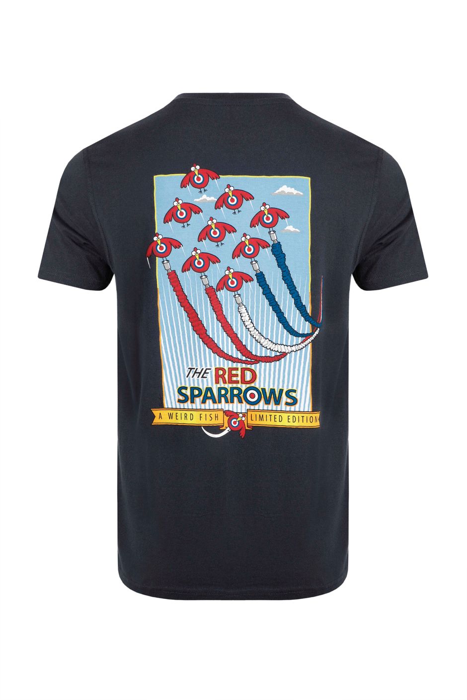 Red Sparrows Back Print Artist T-Shirt Navy | Weird Fish