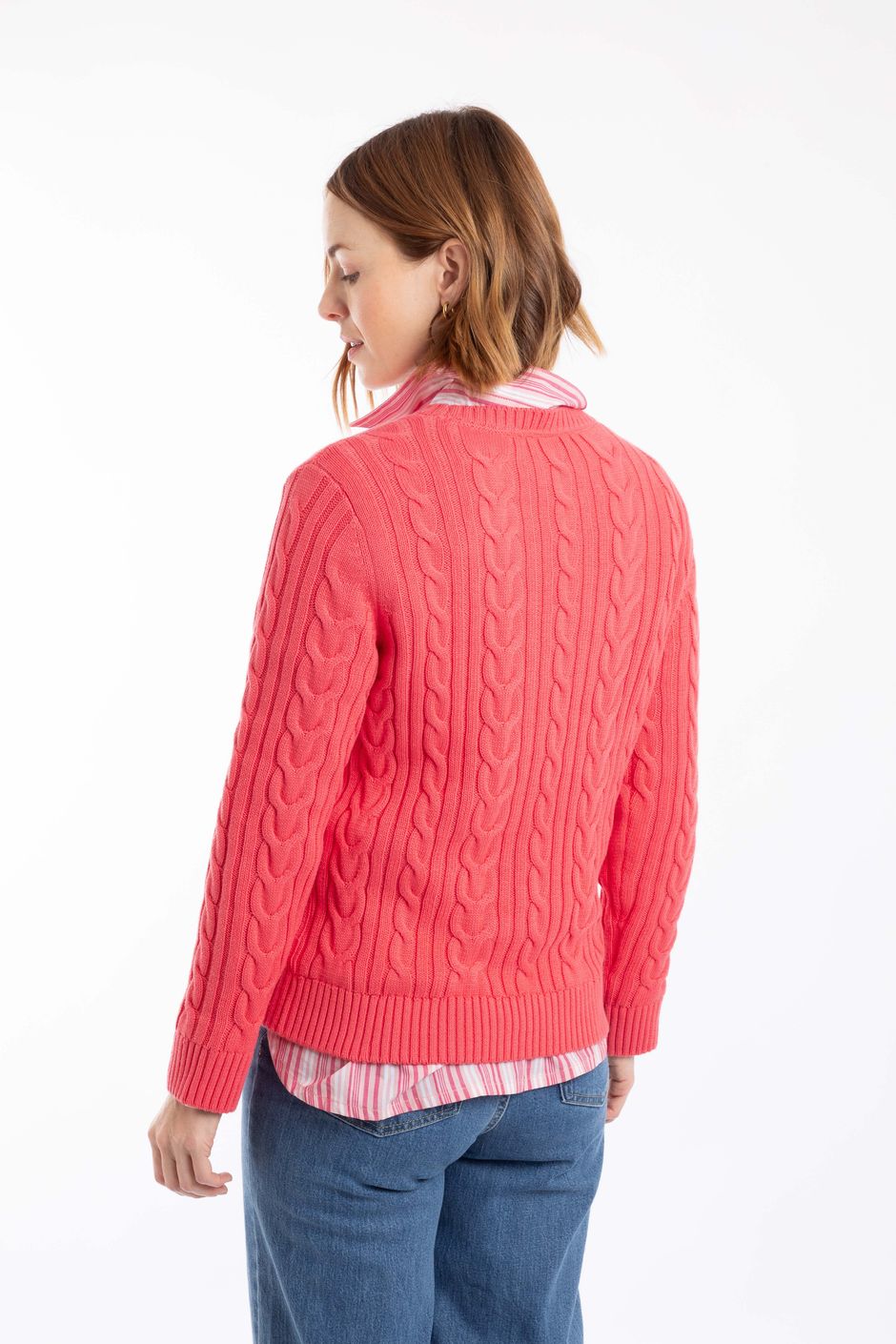 Amberise Crew Neck Cable Knit Jumper Flamingo | Weird Fish