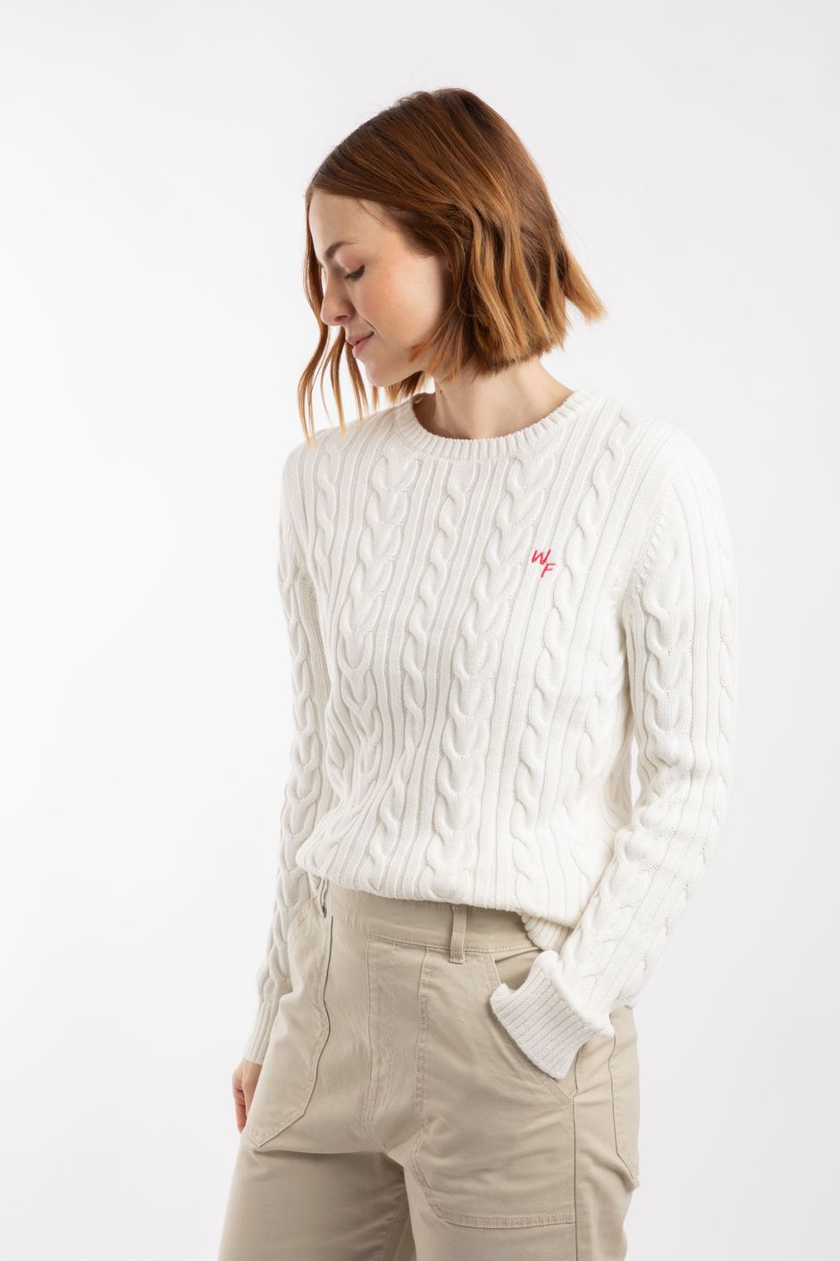 Amberise Crew Neck Cable Knit Jumper Light Cream | Weird Fish