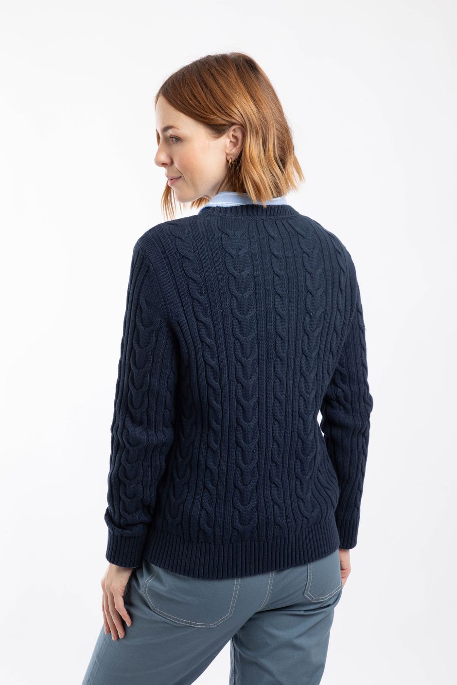 Amberise Crew Neck Cable Knit Jumper Navy | Weird Fish