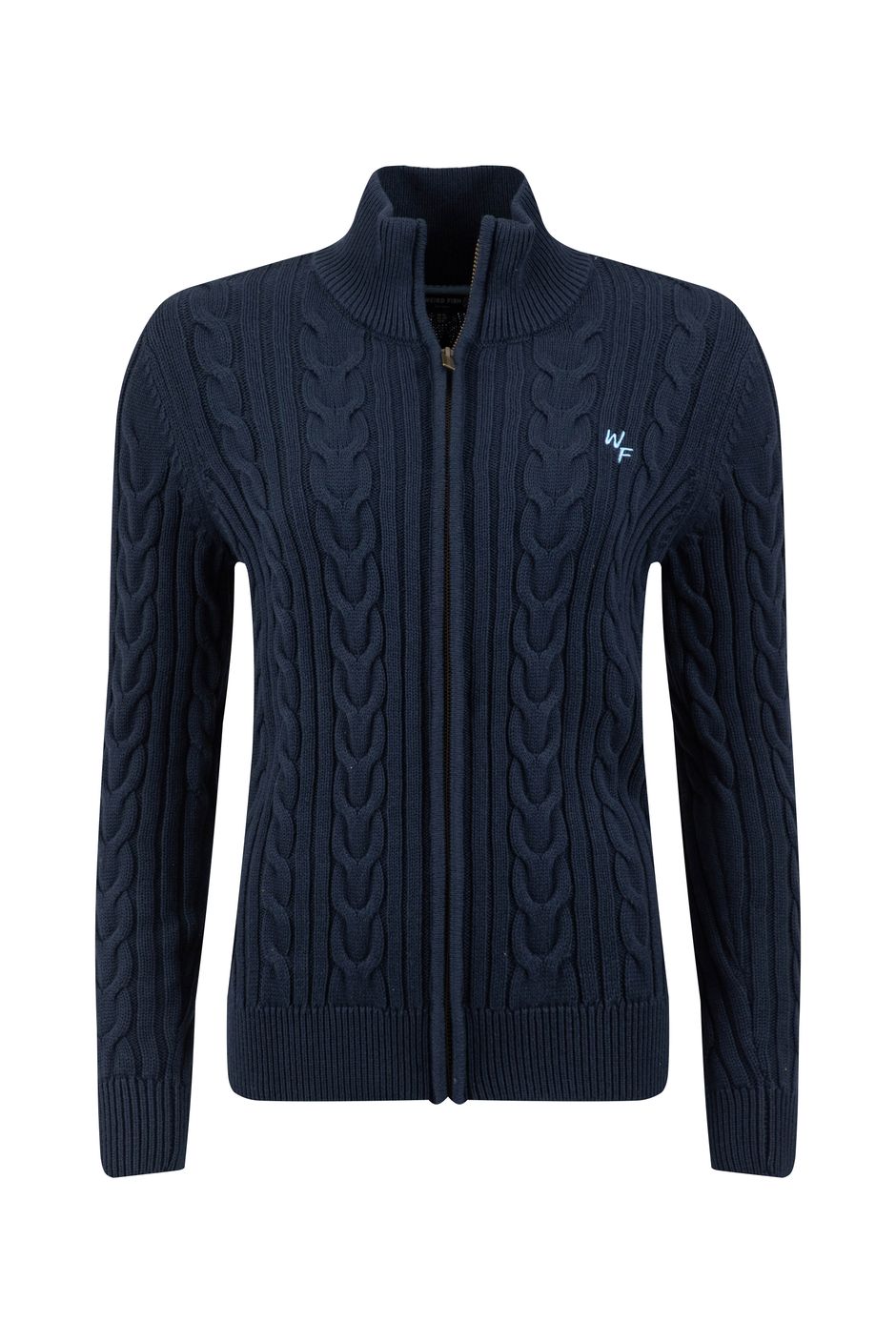 Lunenne Full Zip Cable Knit Navy | Weird Fish