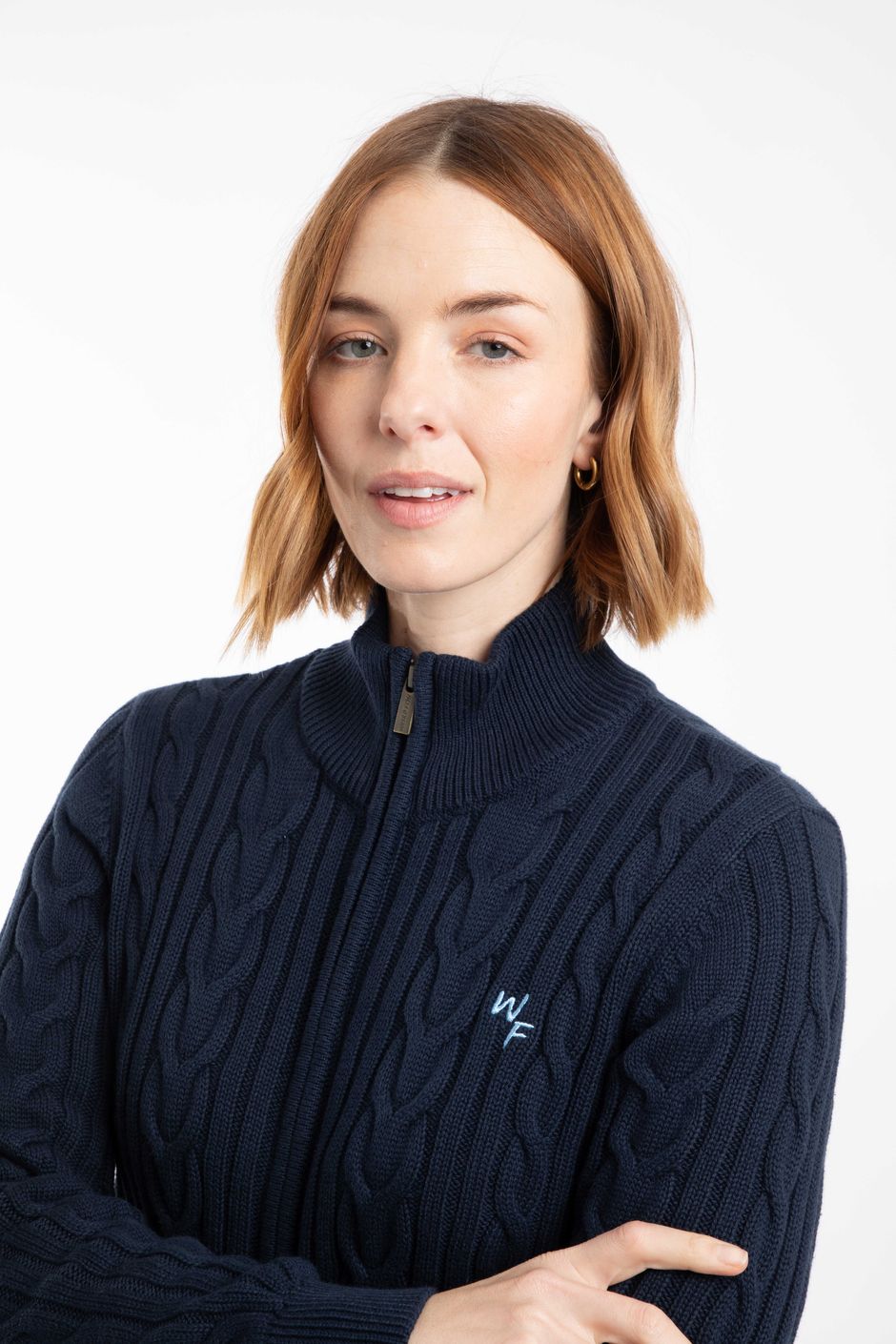 Lunenne Full Zip Cable Knit Navy | Weird Fish