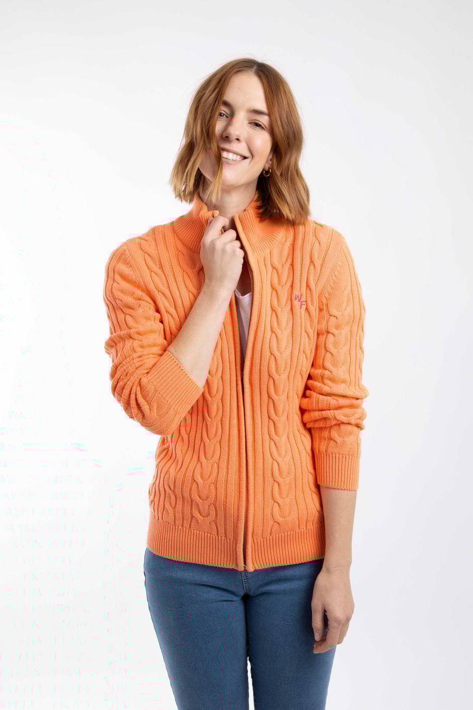 Lunenne Full Zip Cable Knit Sorbet | Weird Fish