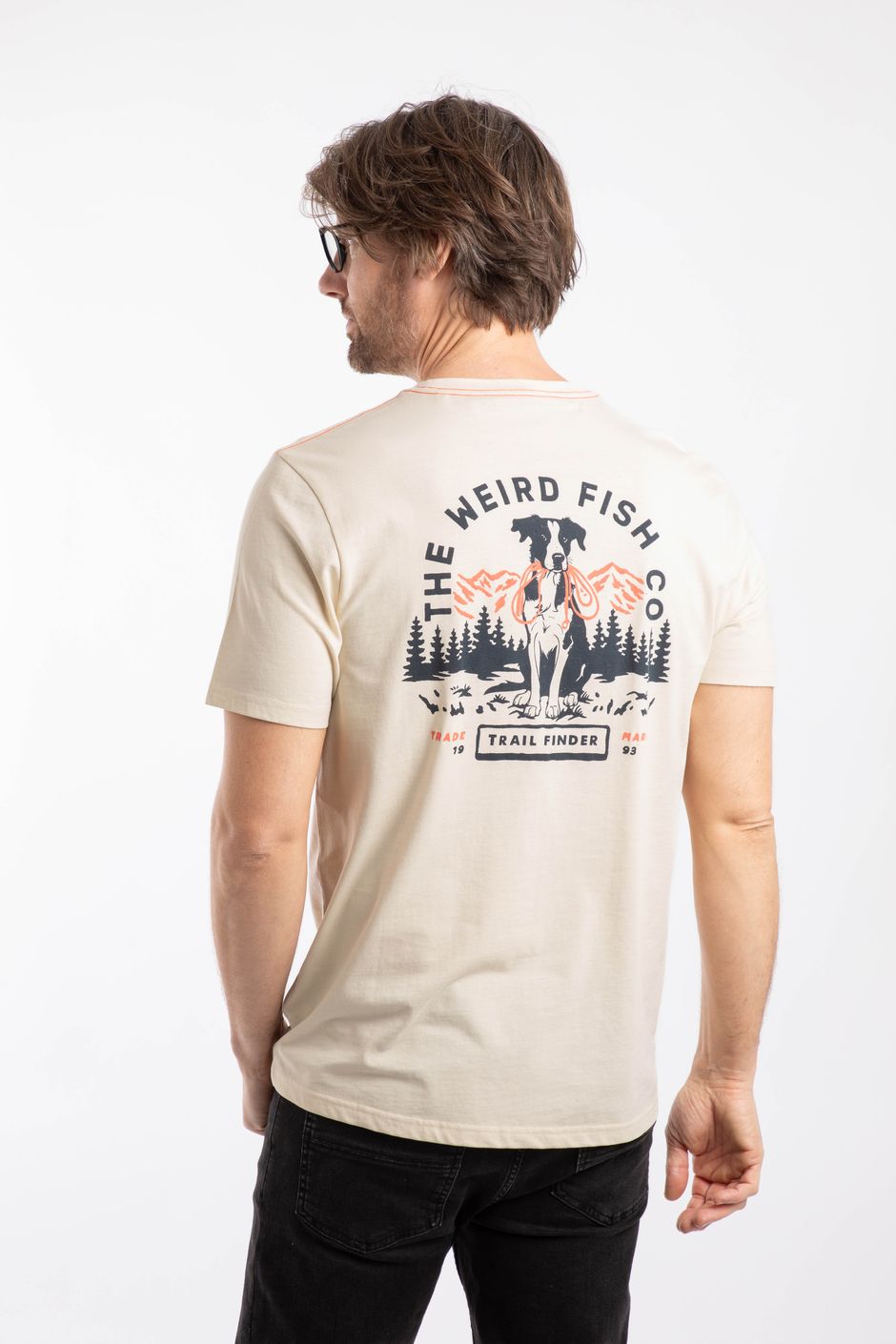 Dog Trails Back Print Graphic T-Shirt Egg Shell | Weird Fish