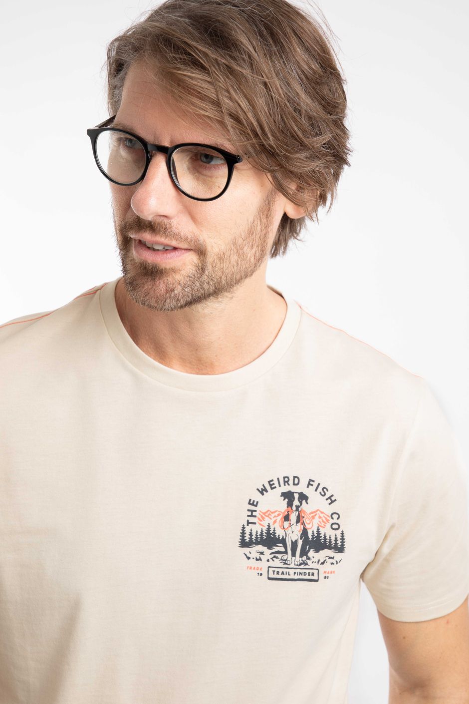 Dog Trails Back Print Graphic T-Shirt Egg Shell | Weird Fish