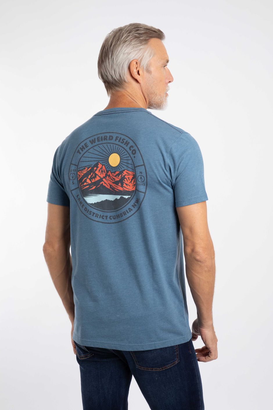 Hiker Back Print Graphic T-Shirt Washed Blue | Weird Fish