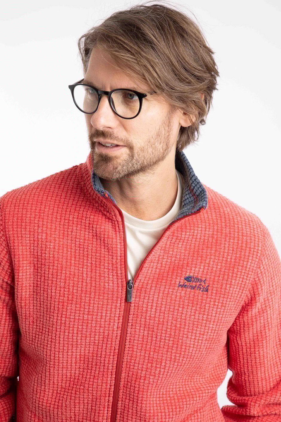 Shires Full Zip Grid Fleece Barberry Red Marl | Weird Fish