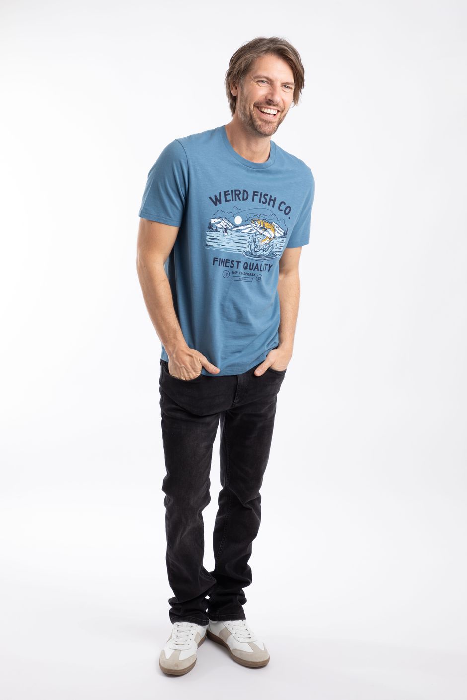 Fish Out Of Water Front Print Graphic T-Shirt Washed Blue | Weird Fish