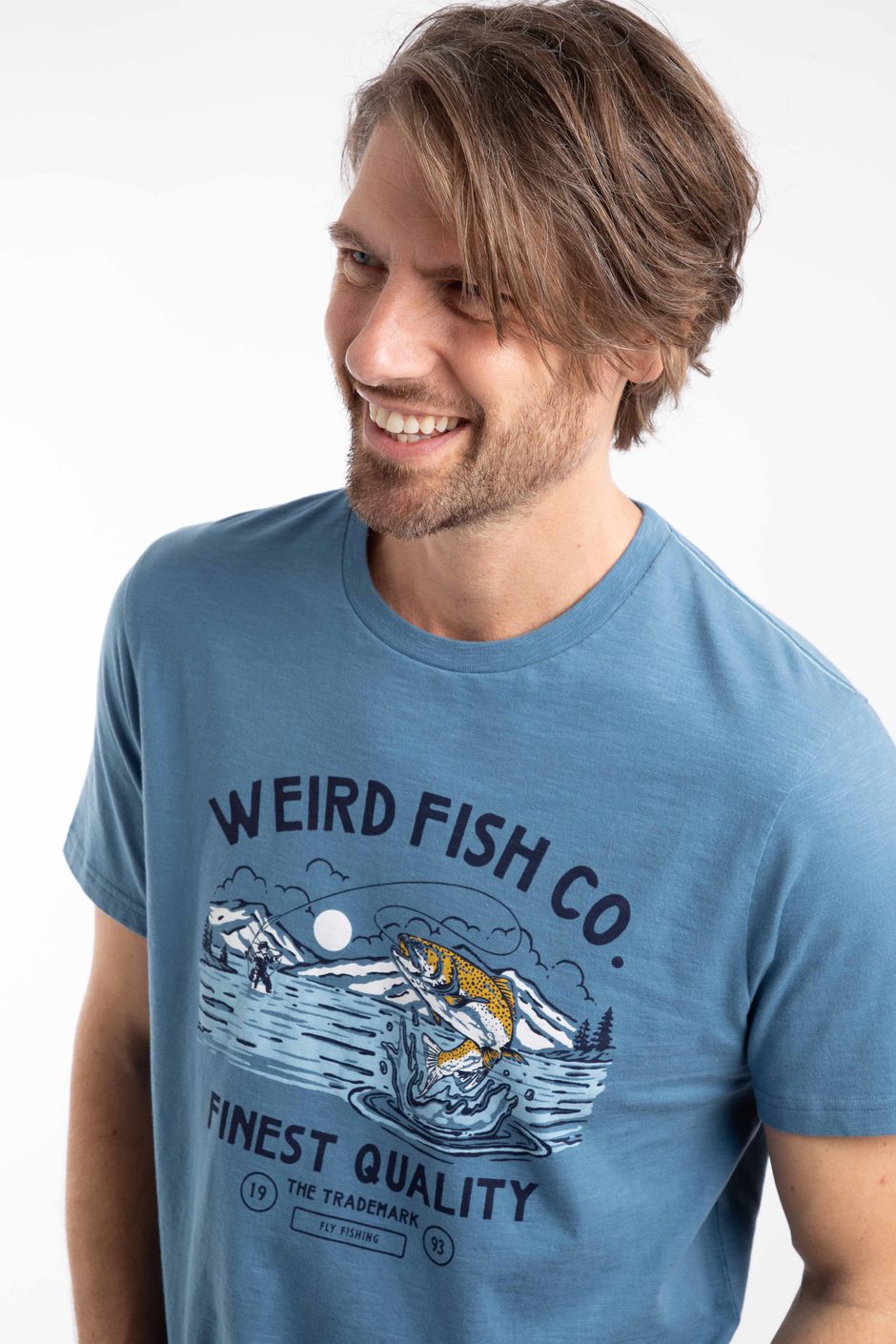 Fish Out Of Water Front Print Graphic T-Shirt Washed Blue | Weird Fish