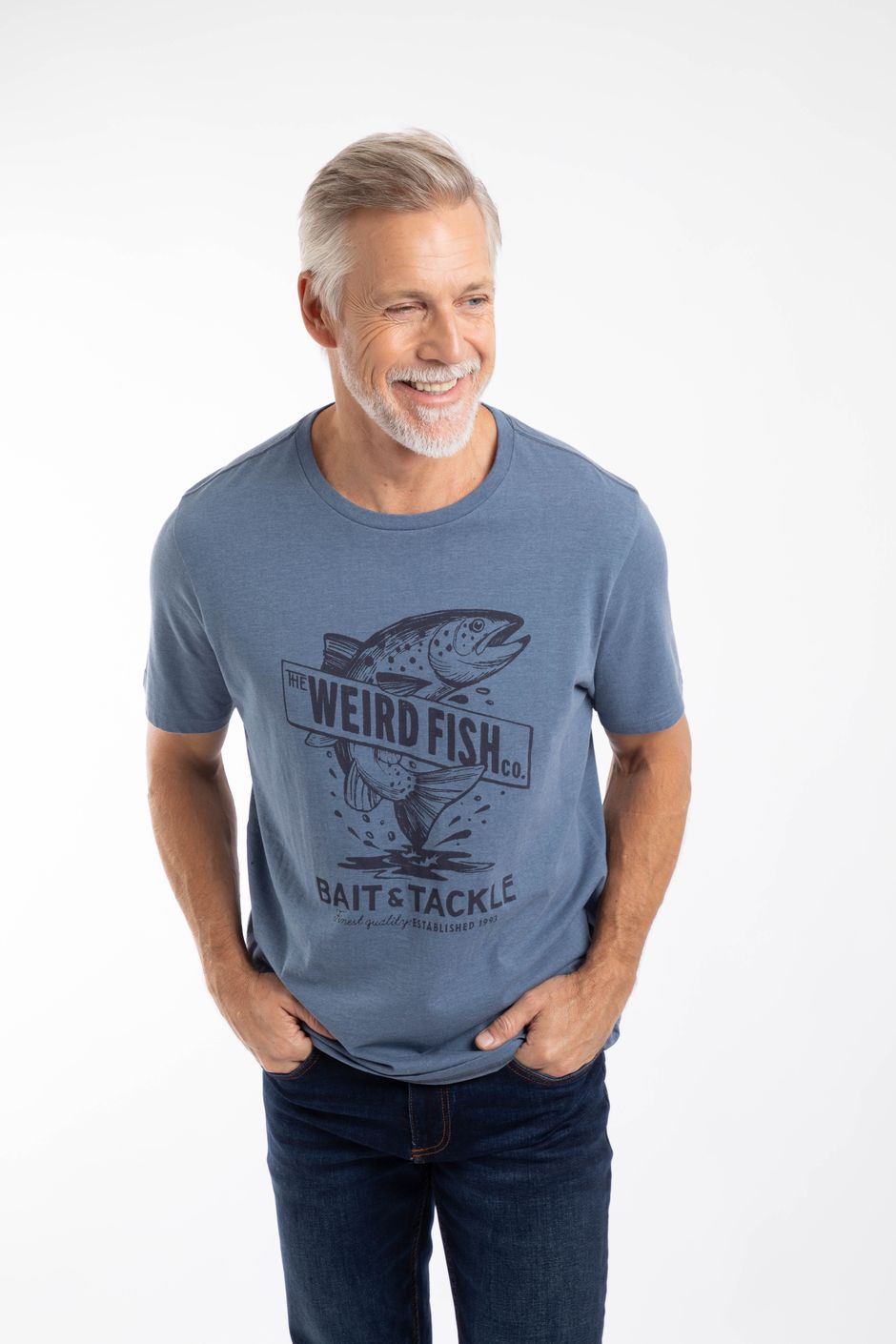 Leaping Fish Front Print Graphic T-Shirt Faded Blue | Weird Fish